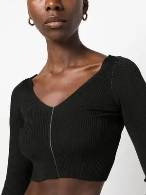 Marni V-neck Ribbed-knit Crop Top - Black