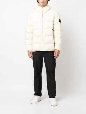 Stone Island Feather Down Hooded Coat - Neutrals