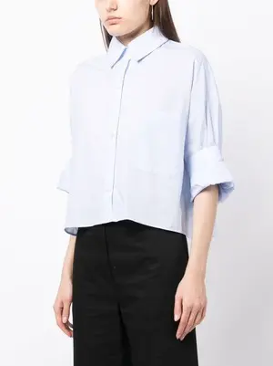 TWP Folded-sleeve Cotton Cropped Shirt