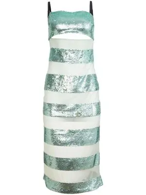 FLEUR DU MAL Sequin-stripe Midi Dress - Green