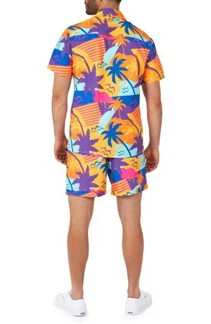 Opposuits Printed Short Sleeve Button-up Shirt And Drawstring Shorts Set