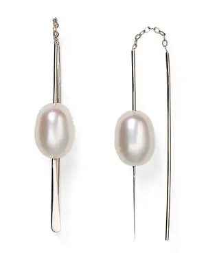 Aqua Sterling And Cultured Freshwater Pearl Threader Earrings - Silver
