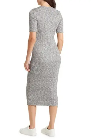 Treasure & Bond Ribbed Henley Midi Dress - Grey Space Dye