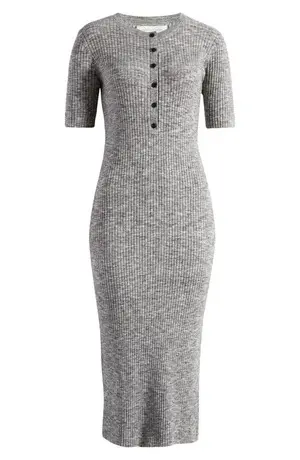 Treasure & Bond Ribbed Henley Midi Dress - Grey Space Dye