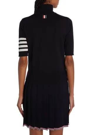 Thom Browne 4-bar Short Sleeve Merino Wool Turtleneck Sweater - Navy
