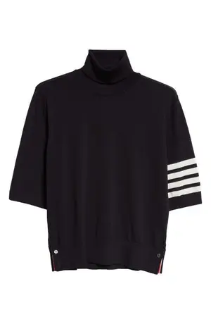 Thom Browne 4-bar Short Sleeve Merino Wool Turtleneck Sweater - Navy