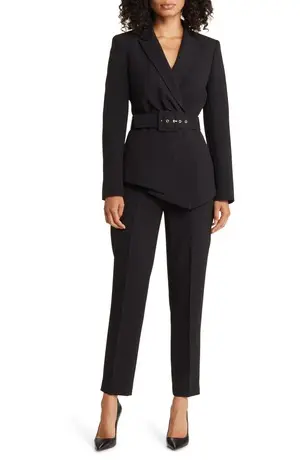 TAHARI ASL Tahari ASL Peak Lapel Belted Blazer & Pants Set Black