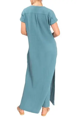 EVERYDAY RITUAL Stacey Split Neck Cotton Caftan