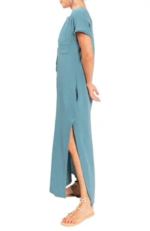 EVERYDAY RITUAL Stacey Split Neck Cotton Caftan