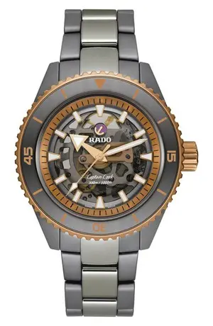RADO Captain Cook High Tech Ceramic Skeleton Bracelet Watch - Grey