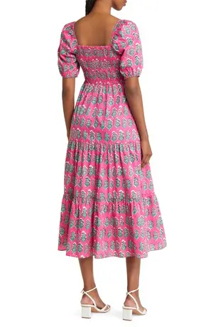 Boden Floral Puff Sleeve Tiered Maxi Dress