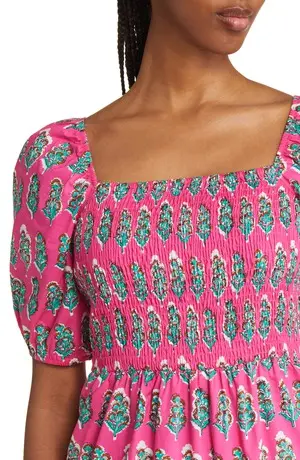 Boden Floral Puff Sleeve Tiered Maxi Dress