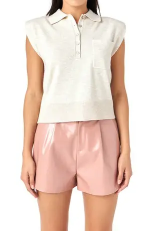 GREY LAB Crop Cap-sleeve Knit Polo - Cream