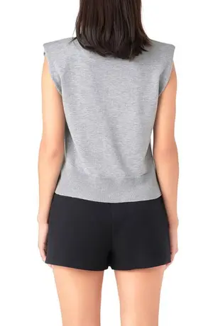 GREY LAB Crop Cap-sleeve Knit Polo - Heather Grey