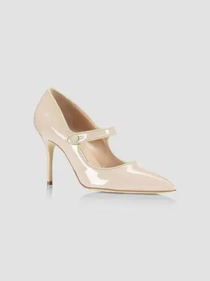 Manolo Blahnik Campari 90mm Patent Leather Mary Jane Pumps - Beige