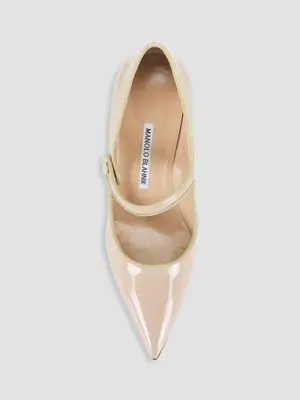 Manolo Blahnik Campari 90mm Patent Leather Mary Jane Pumps - Beige
