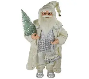 NORTHLIGHT 2' Standing Santa Figure Carrying A Reen Pine Tree - One-color