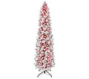 PULEO INTERNATIONAL 7.5 Ft Pre-lit Flocked Port And Pine Tree - One-color