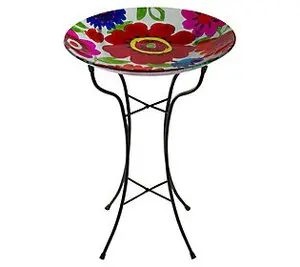 NORTHLIGHT 18' Red & Blue Summer Flowers Painte Birdbath - One-color