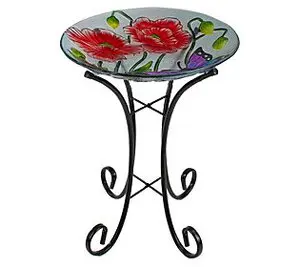 NORTHLIGHT 21' Butterfly & Carnations Painted G Ass Birdbath