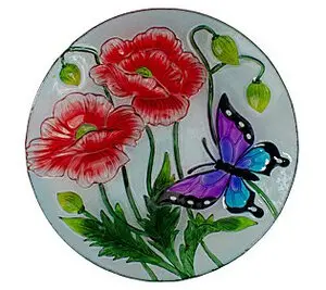 NORTHLIGHT 21' Butterfly & Carnations Painted G Ass Birdbath