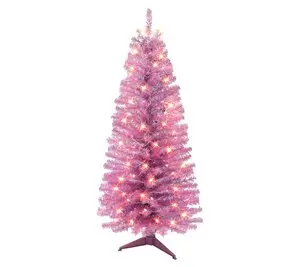 PULEO INTERNATIONAL Puleo 4.5' Pre-lit Pink Tinsel Tree - One-color
