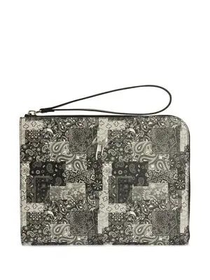 GIUSEPPE ZANOTTI Paisley-print Leather Pouch - Black