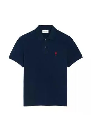 AMI Paris De Coeur Embroidered-logo Polo Shirt - Blue