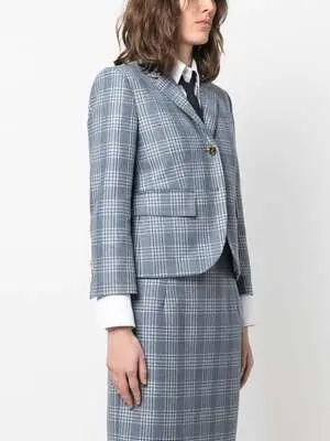 Thom Browne Check-print Single-breasted Blazer - Blue