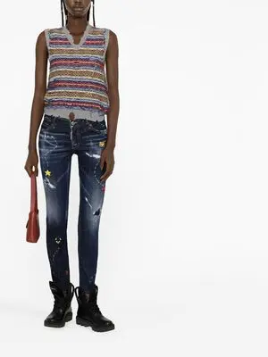 Dsquared2 Low-rise Embroidered Skinny Jeans - Blue