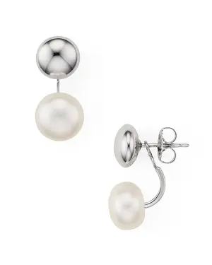 Aqua Cultured Freshwater Pearl Drop Earrings - Silver