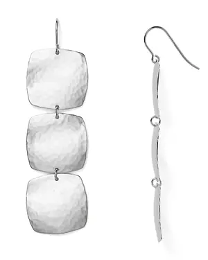 Aqua Sterling Hammered Cushion Drop Earrings - Silver