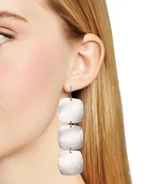 Aqua Sterling Hammered Cushion Drop Earrings