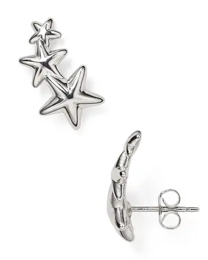 Aqua Sterling Star Ear Climbers - Silver