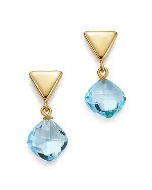 Bloomingdale'S 14k Yellow Gold Blue Topaz Triangle Drop Earrings - Blue/gold