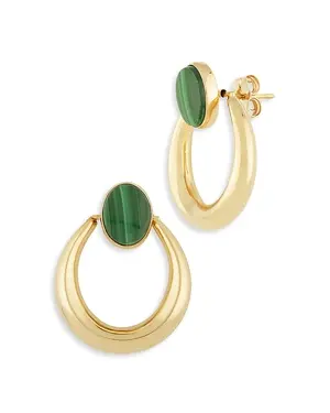 Bloomingdale'S Malachite And 14k Yellow Gold Hoop Earrings - Green/gold