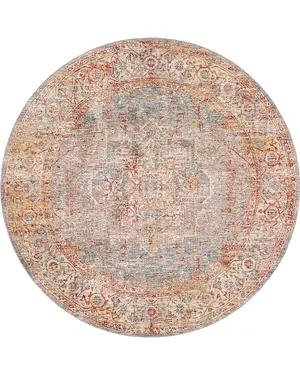 LIVABLISS Mirabel Mbe 2310 Round Area Rug, 5'3 X 5'3 - Mist/red