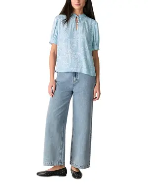 Whistles Leaves Tie Neck Blouse - Blue Multi