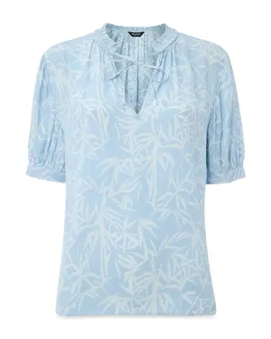 Whistles Leaves Tie Neck Blouse - Blue Multi