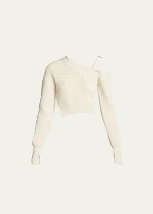 Jacquemus La Maille Seville One-Shoulder Sweater - Off White