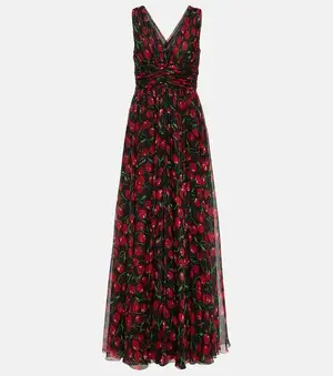 Dolce & Gabbana Cherry Printed Silk Gown