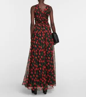 Dolce & Gabbana Cherry Printed Silk Gown