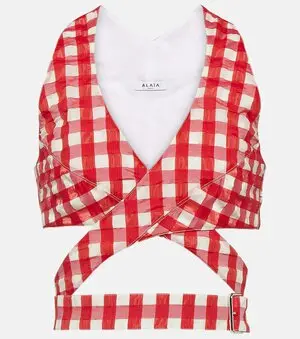 Alaïa Vichy Gingham Cutout Crop Top