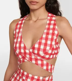 Alaïa Vichy Gingham Cutout Crop Top