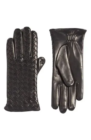 Bottega Veneta Intrecciato Leather Gloves - 1000 Black