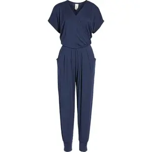 Loveappella Short Sleeve Wrap Top Jumpsuit - Meridian