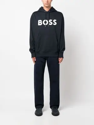 BOSS Logo-print Cotton Hoodie - Blue