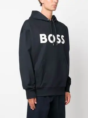 BOSS Logo-print Cotton Hoodie - Blue