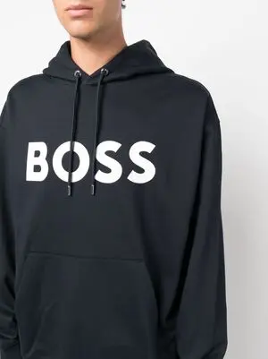 BOSS Logo-print Cotton Hoodie - Blue