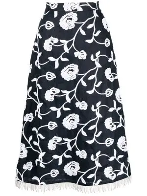 Silvia Tcherassi Floral-embroidered A-line Midi Skirt